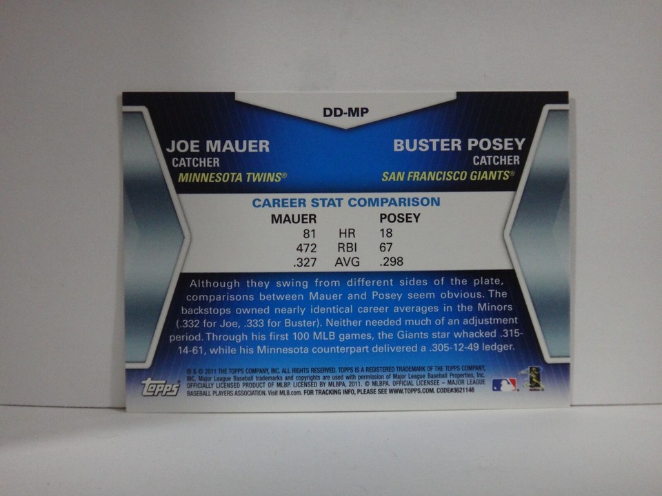 2011 Topps Diamond Duos Series 1 Buster Posey Joe Mauer #DD-MP HOF | eBay