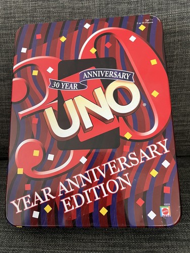 Uno 30 Year Anniversary Edition Card Game in Tin - Mattel 2001 Complete ...