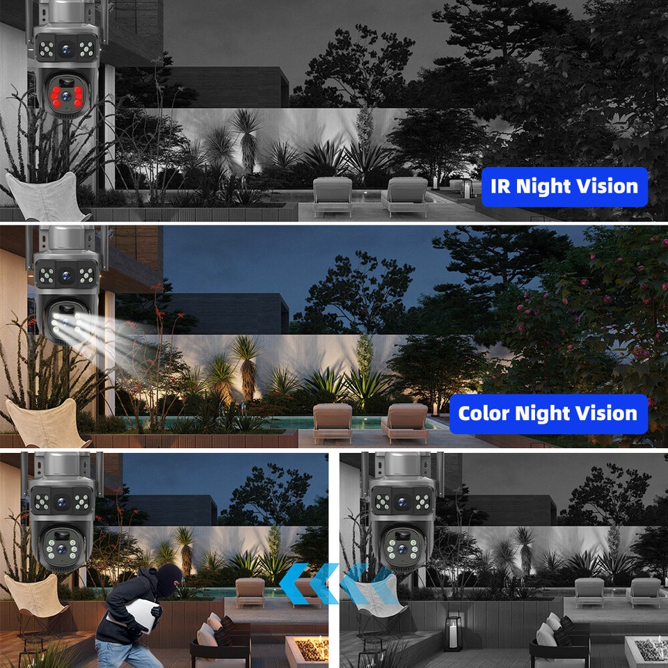 Solar Security Dual Lens Camera Outdoor Home 9MP Wifi Wireless IP Cam ...
