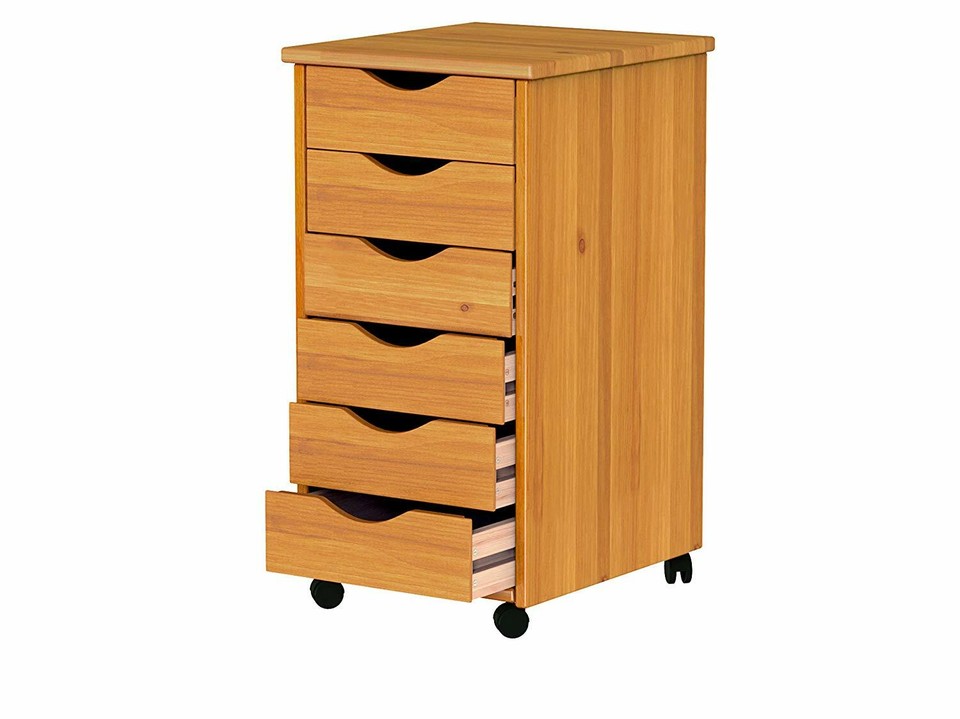 Medium Pine 6 Drawer Rolling Storage File Cabinet Craft Cart Office ...