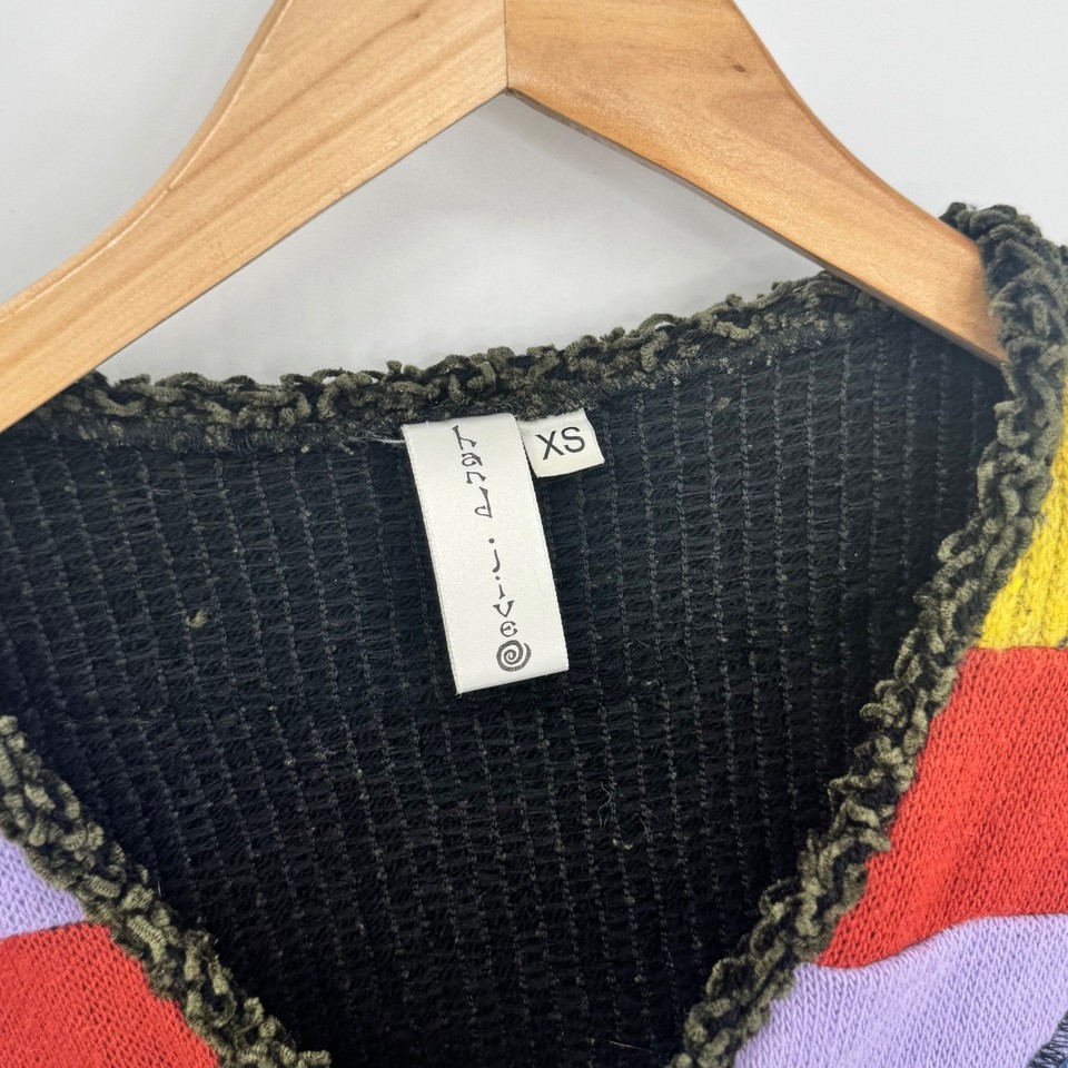 Hand Jive Patchwork Boho Eclectic Knit Sweater XS Artsy Retro Floral | eBay