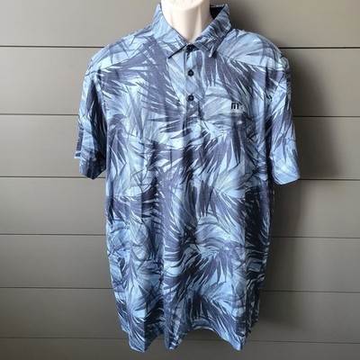 Travis Mathew Forest Reserve Polo Shirt Palm Print Blue Short Sleeve ...