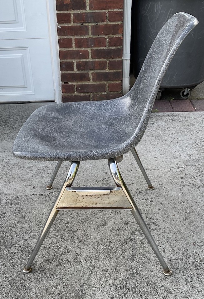 4-Vintage MCM 70’s Grey Fiberglass Stacking Chairs | eBay