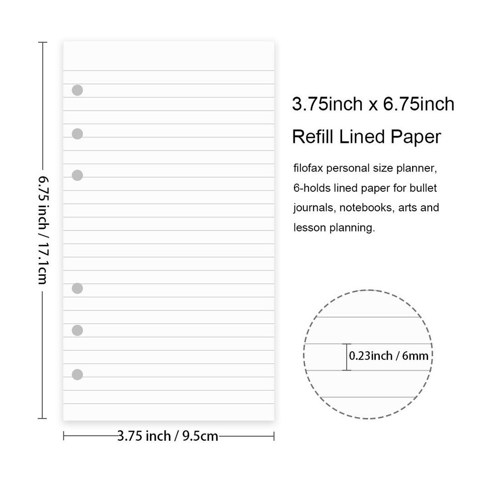 A6 Refill Paper, 100 Sheets Lined Paper, 6 Hole Punched - 5 Binder ...