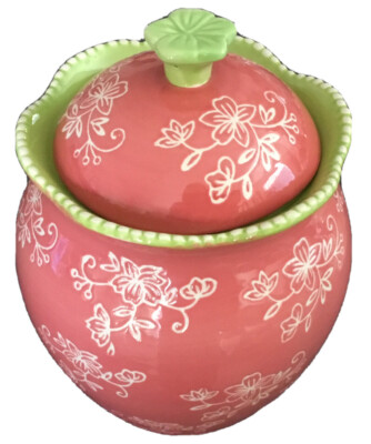 Temp-tations Ceramic Cookie Jar with Lid Floral Lace Hand painted Coral ...