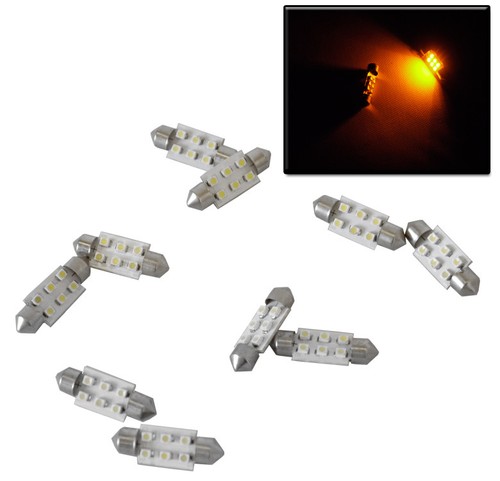10X DE3423 DE3425 FESTOON 6-LED 39MM INTERIOR MAP/DOME LIGHT BULB AMBER ...