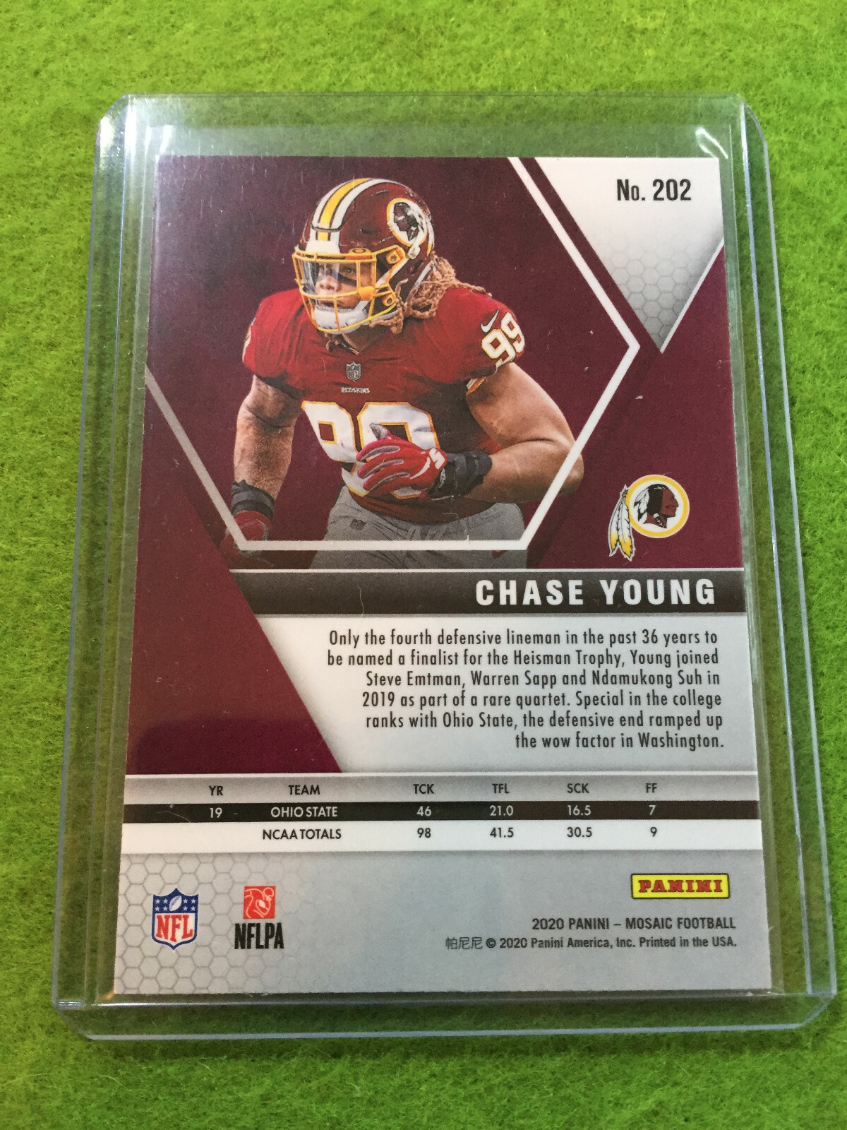 CHASE YOUNG ROOKIE CARD JERSEY #99 WASHINGTON REDSKINS RC 2020 Mosaic ...