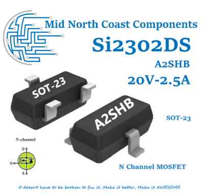 2/5/10pc Si2302DS A2SHB 20V 2.5A 1.25W N-Channel MOSFET SMD GP ...