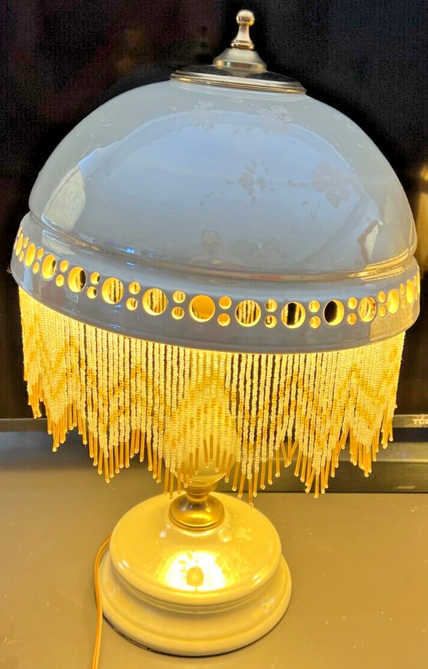 Pair of Vintage Glazed Bone China Lamps Original Finials 22"H Half ...