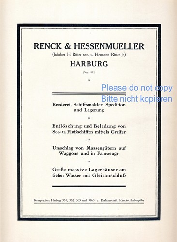 Reederei Renck Hessenmueller Harburg Reklame 1924 Schiffsmakler ...
