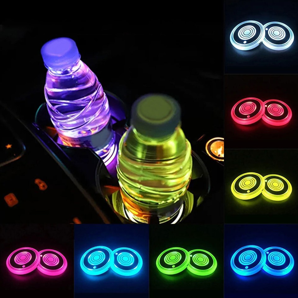 Car Accessories Cup Holder RGB LED Light Mat Pad Drink Coaster ...