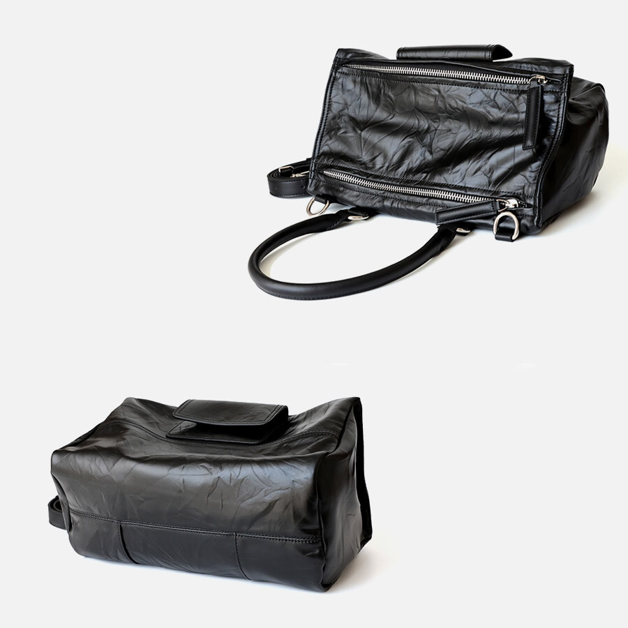 Wrinkled Real Leather Handbag Shoulder Bag Purse Tote w/ lots of pocket ...