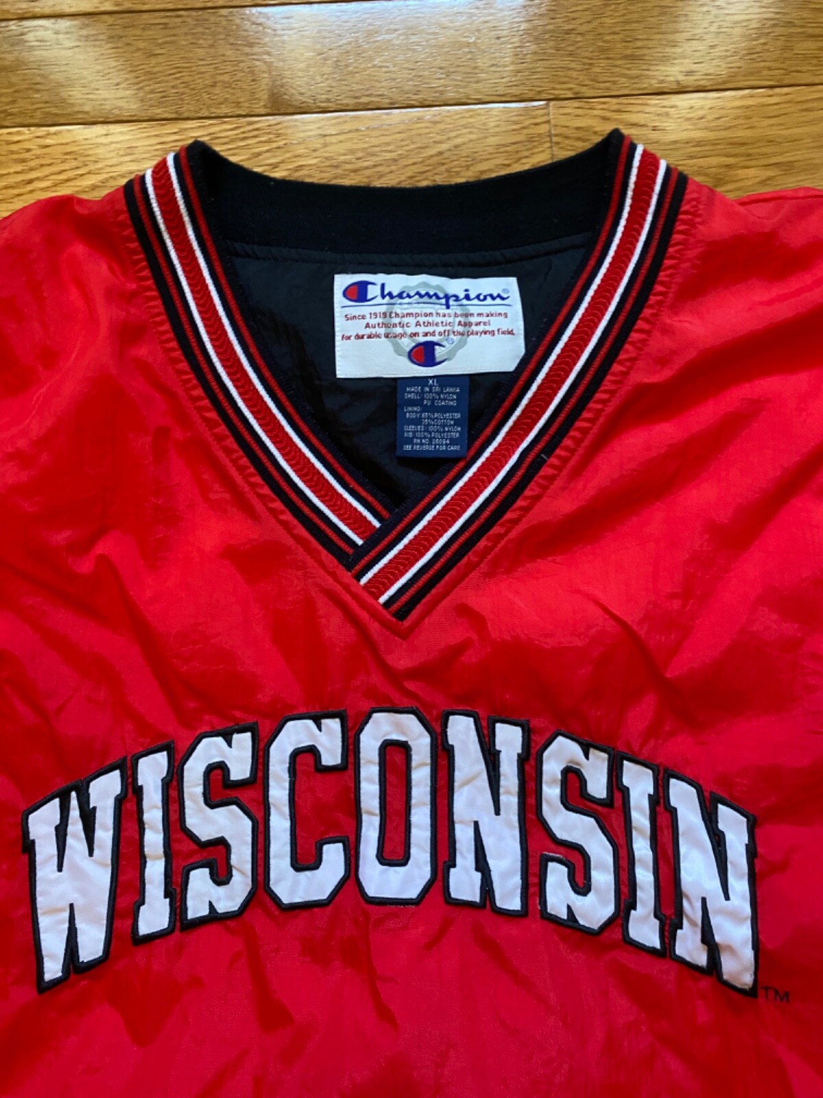 Vintage 90's Champion Wisconsin Badgers red Pullover V-Neck Windbreaker ...