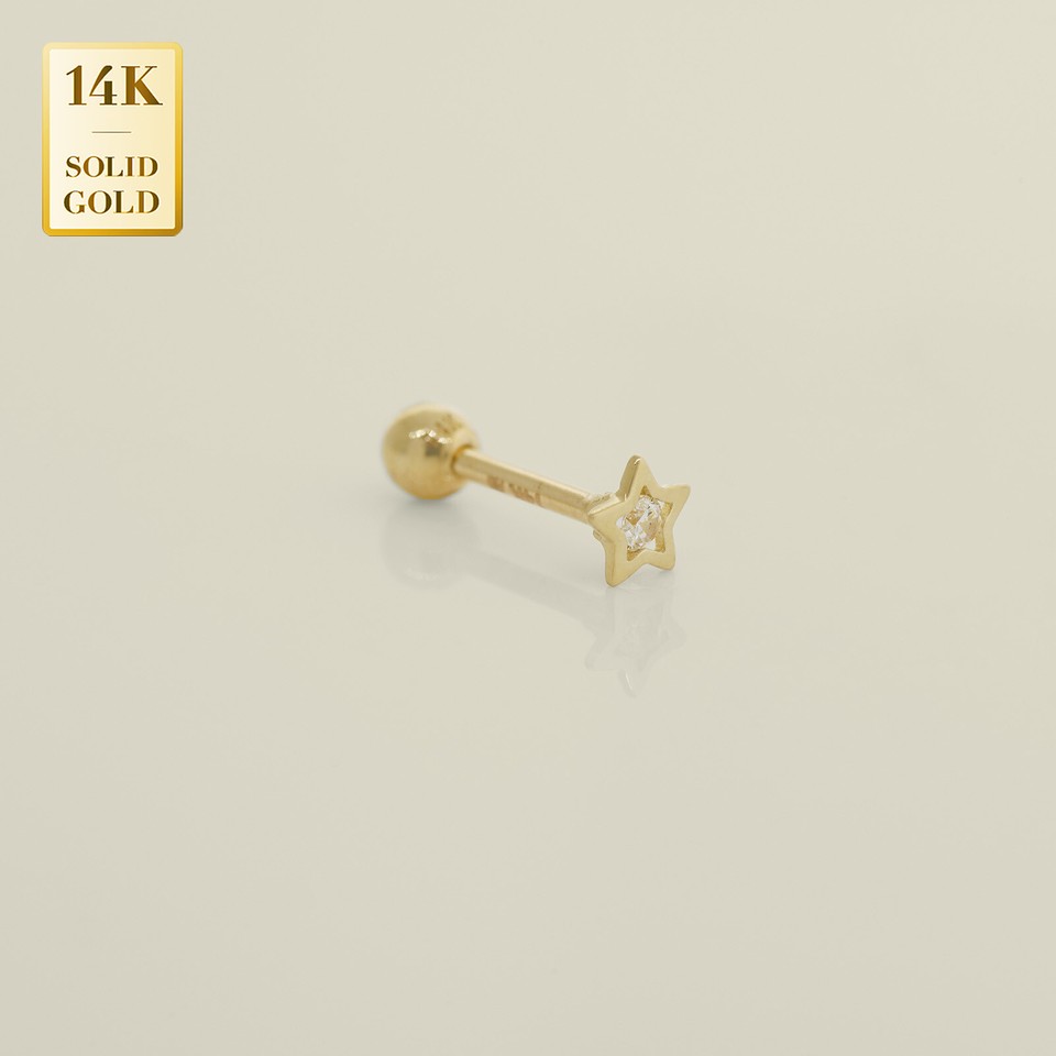 14K REAL Solid Gold Cute Shapes CZ Stud Helix Tragus Cartilage Piercing ...