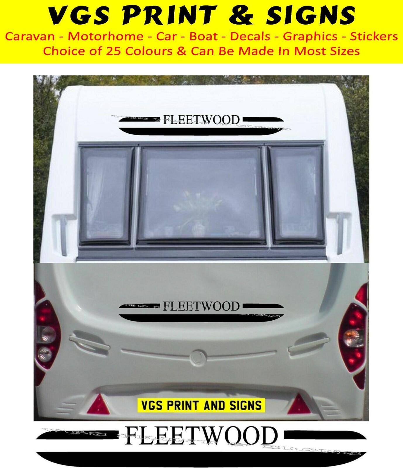 FLEETWOOD CARAVAN/MOTORHOME 2 PIECE KIT DECALS STICKER CHOICE OF COLOUR ...