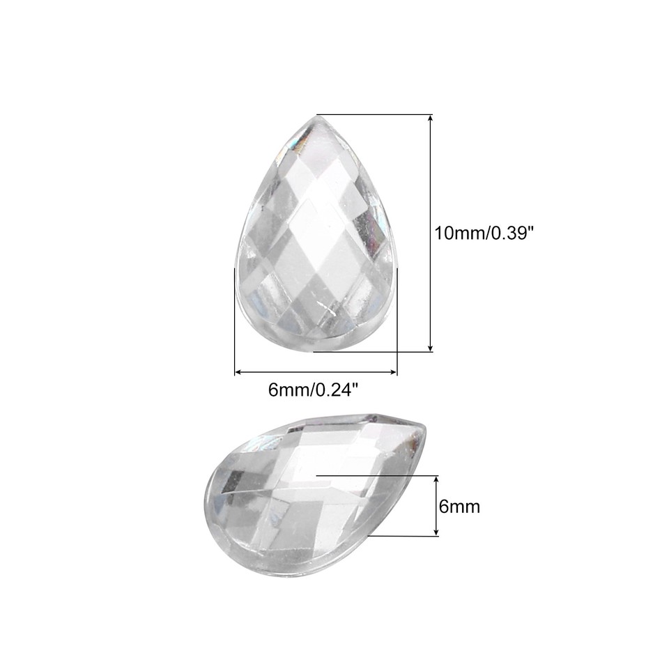 50PCS Flat Back Acrylic Teardrop Gems 6x10mm Artificial Rhinestones ...