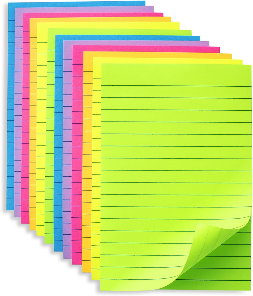 (12 Pack) Lined Sticky Notes 4X6 in Ruled Stickies Super Sticking Power ...