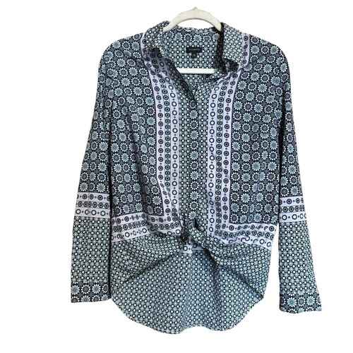 Talbots Top Womens Medium Multicolor Geometric Print Hi Lo Knot Hem ...