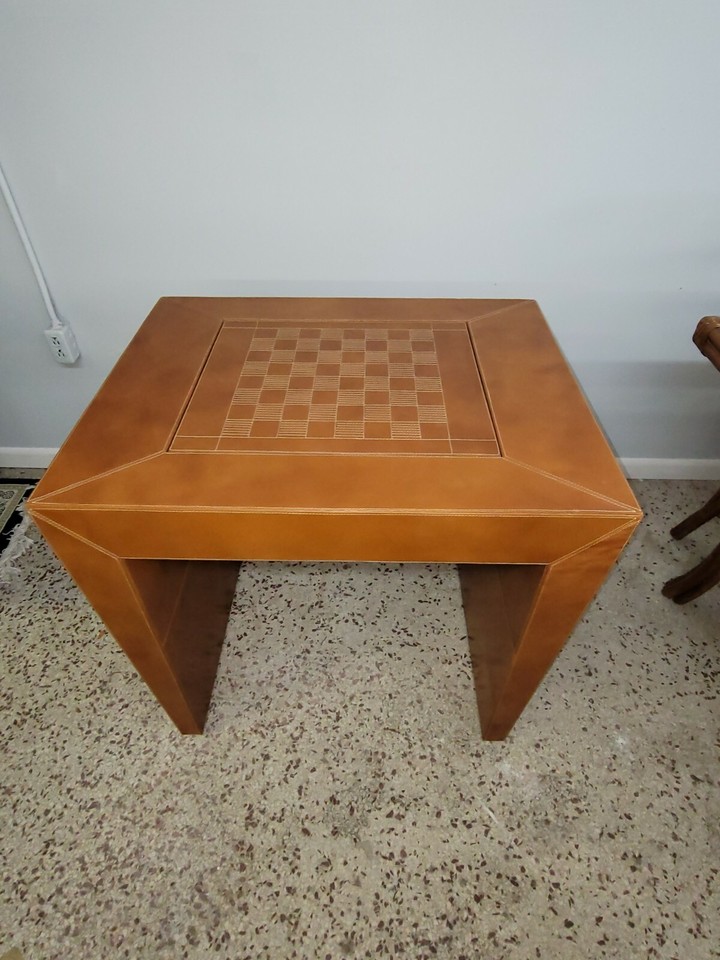Hidden Backgammon Table All Leather Game Table 1970's Chess Checkers ...