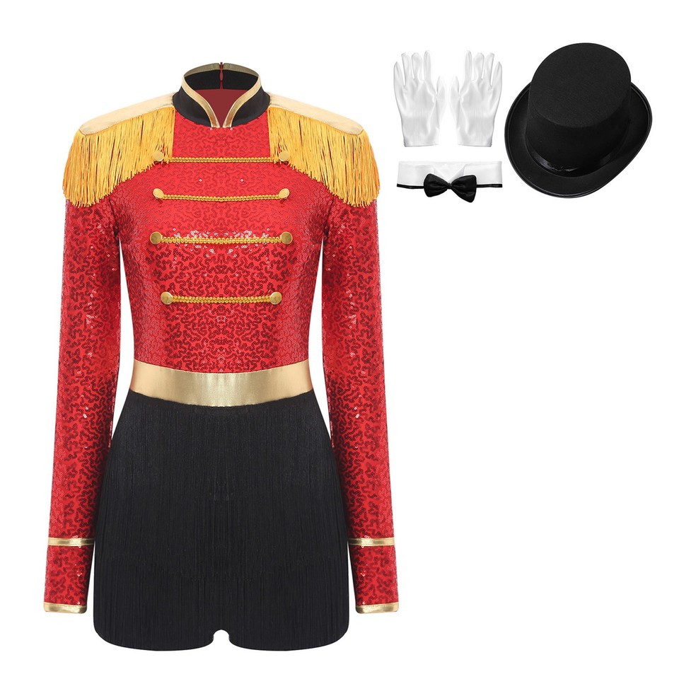 Womens Circus Ringmaster Costume Set Fringe Cosplay Showman Magician ...