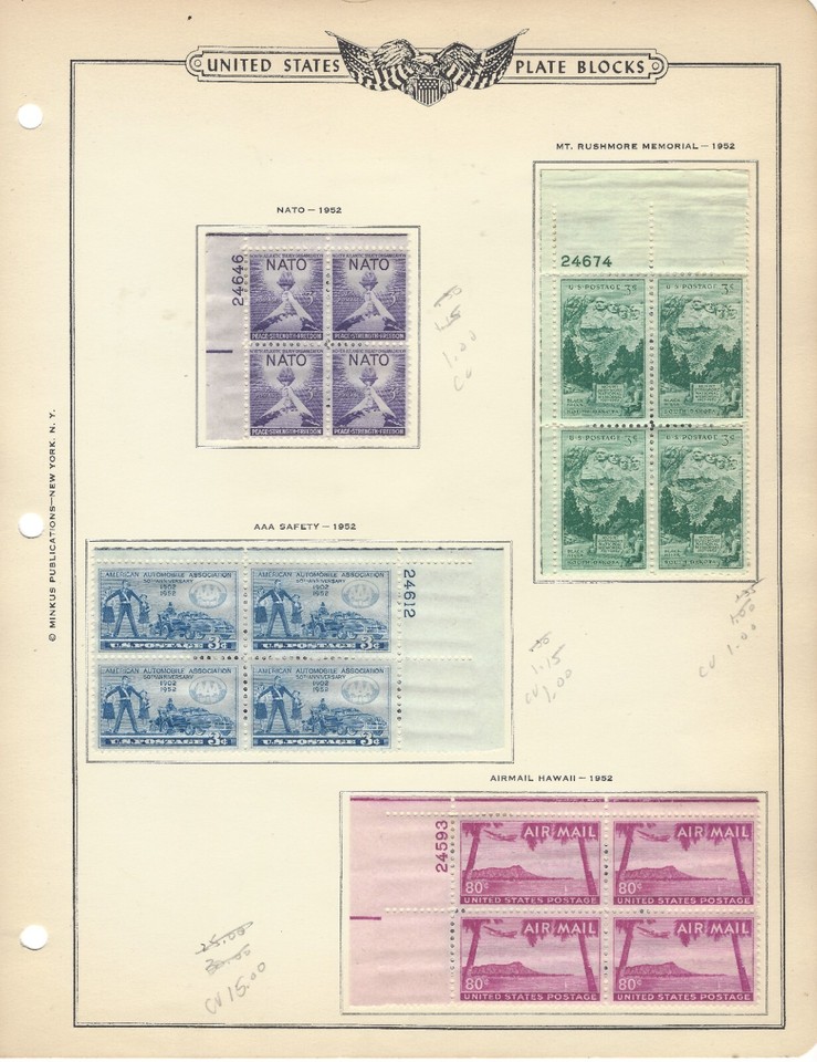 US Plate Block Collection Lot of 141 PB from 1931-1956 & Some Air Mail ...