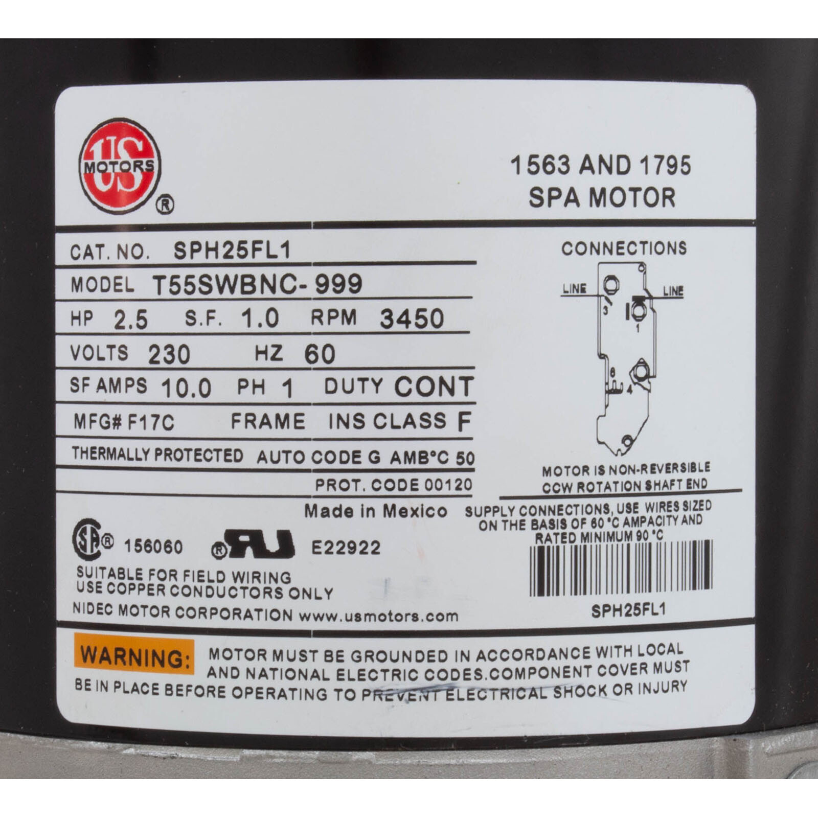 Motor, Nidec/US Motor, 2.5hp, 230v, 1-Speed, 48Y Frame | eBay