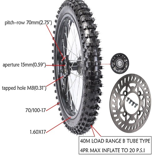 Motocross 70/100-17 2.75x17 1.6x17 Wheel Tires Rim Disc Rotor for Dirt ...