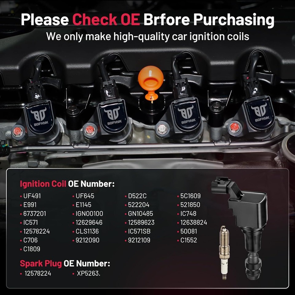 4x Ignition Coils Pack and Spark Plugs for Chevy Malibu Equinox HHR ...