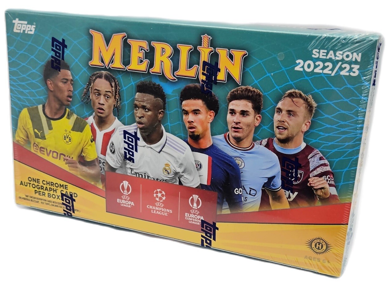 Topps 2022-23 UEFA Club Competitions Merlin Soccer Hobby Box - 18 Packs ...
