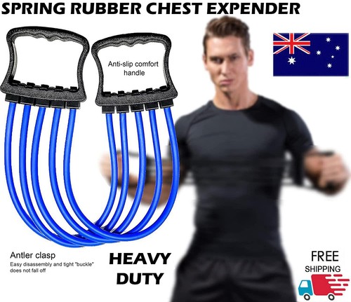 5-Spring Rubber Stretcher Chest Expander Training Exerciser Gym Muscle ...