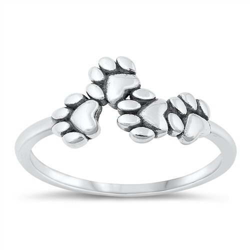 Dog Paw Print Ring, Sterling Silver 925, Pet Animal Theme Jewelry with ...