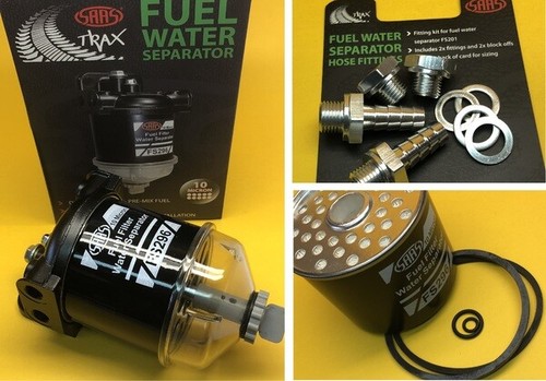 SAAS FS201 3/8" 10mm barb Inline fuel filter water separator + spare ...