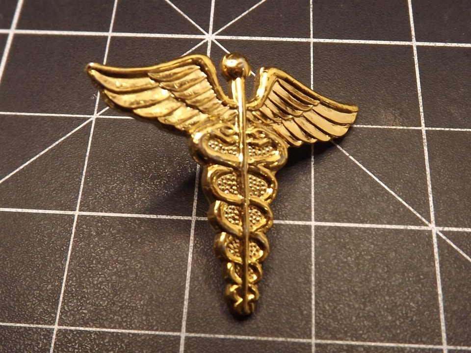 "MEDICAL" Lapel/Hat Pin Caduceus 1-1/4" Gold Tone Enameled-BRAND NEW | eBay