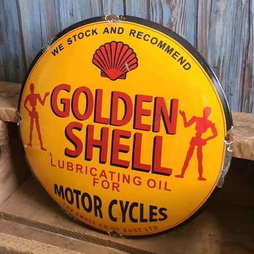 Vintage Golden Shell Motorcycle Lube Oil Porcelain Metal Dome Sign | eBay