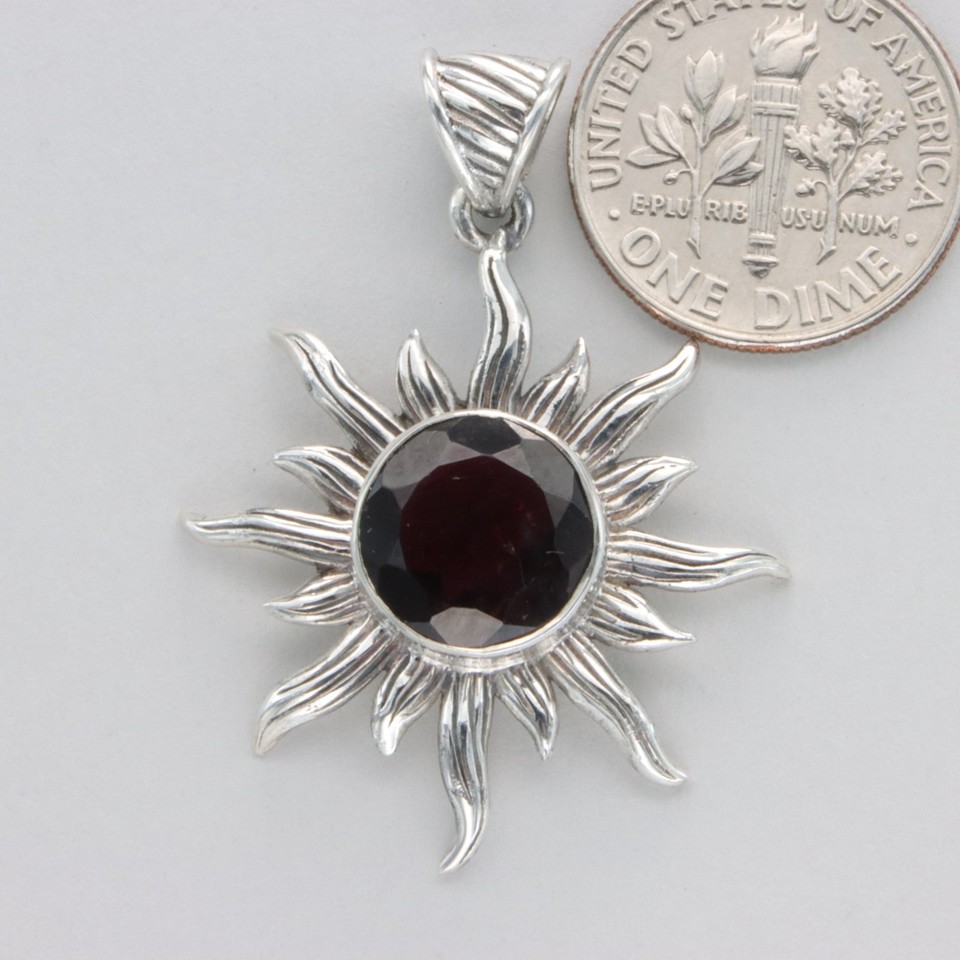 Faceted Red Round GARNET Sun / Star Pendant - 925 STERLING SILVER ...
