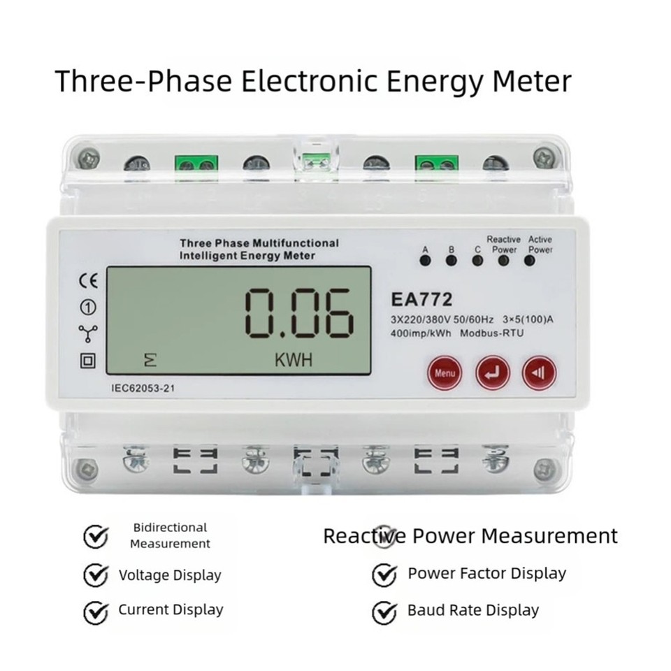 RS485 Multifunction Three Phase Power Meter 380V AC with Reactive Pulse ...