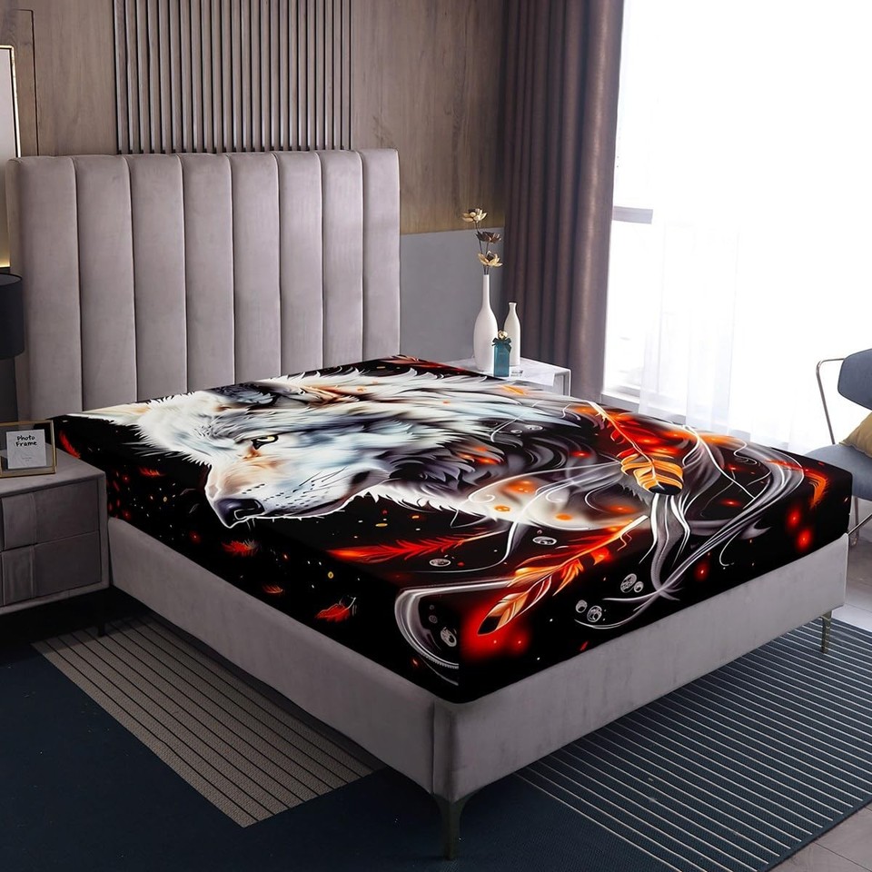 Wolf Fitted Sheet Twin for Girls Boys Kids Adults,Wolf Dream Catcher ...