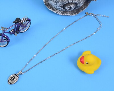 Silver Tone 15"- 18" Rhinestone Football Pendant Necklace Marked J ...