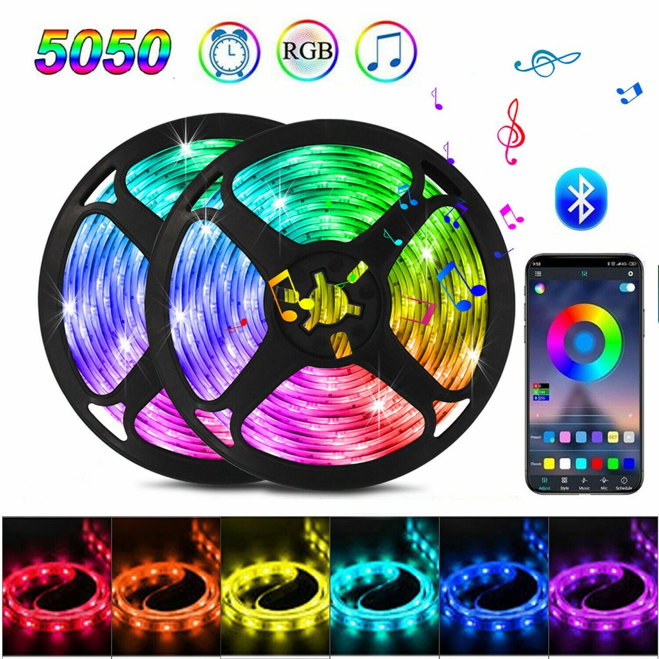 32ft 16ft LED Light Strip 5050 RGB Bluetooth Color Change Remote for ...