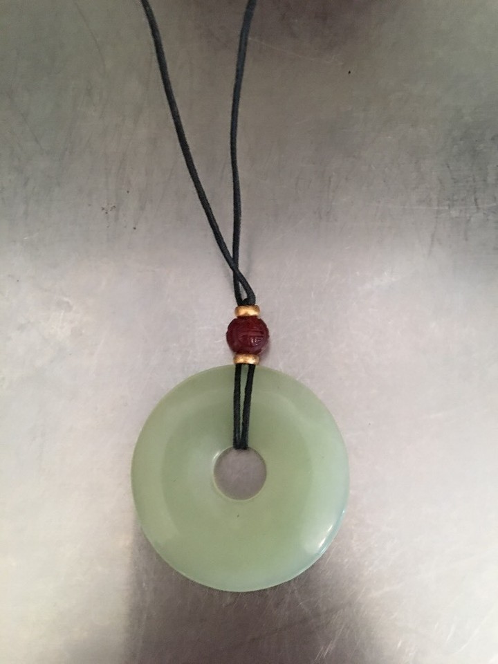Jade Jadeite Hard Stone Pi Disc Pendant Necklace Circle Donut Good Luck ...