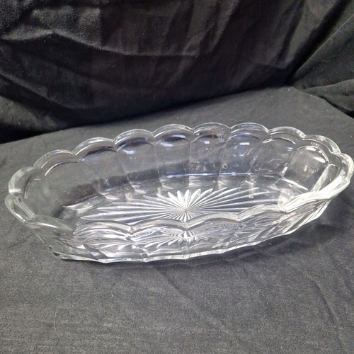 Clear Glass Crystal Bowl Dish Oval Boat Shape STARBURST VINTAGE 28 x 13 ...