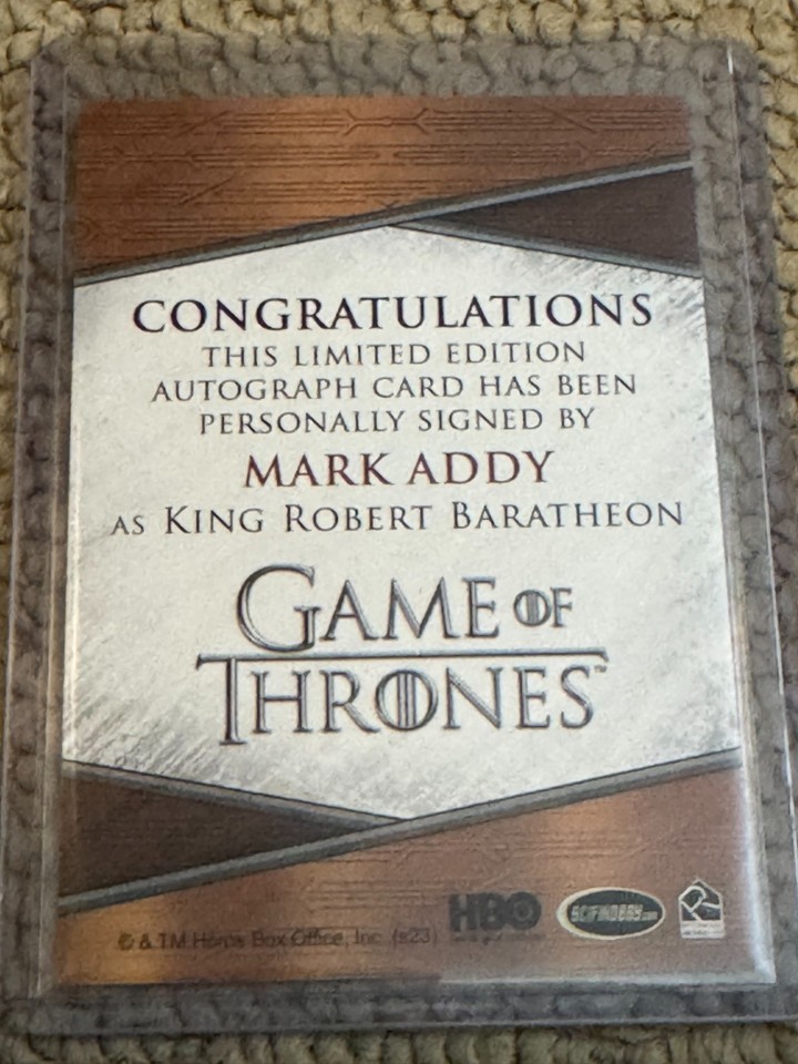 2023 Game of Thrones Art & Images Quotable Auto Mark Addy King Robert ...