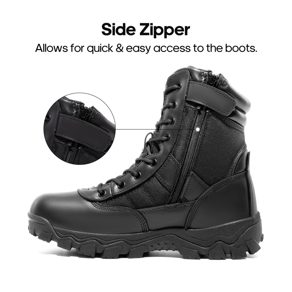 Mens 8" Military Boots Side Zip Outdoor Work Motorcycle Boots Tactical ...