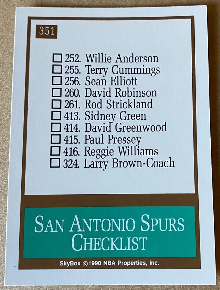 1990-91 SKYBOX SAN ANTONIO SPURS CHECKLIST Card #351 NM-MT Condition | eBay