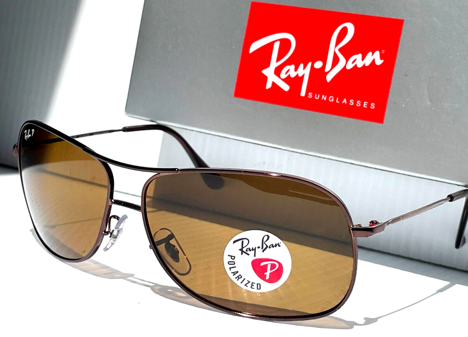 NEW RAY BAN Bronze 64mm Aviator POLARIZED Brown lens Sunglass RB3267 | eBay