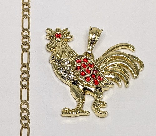 Gold Plated Rooster Chicken Pendant 4mm Necklace Chain Chinese Zodiac ...