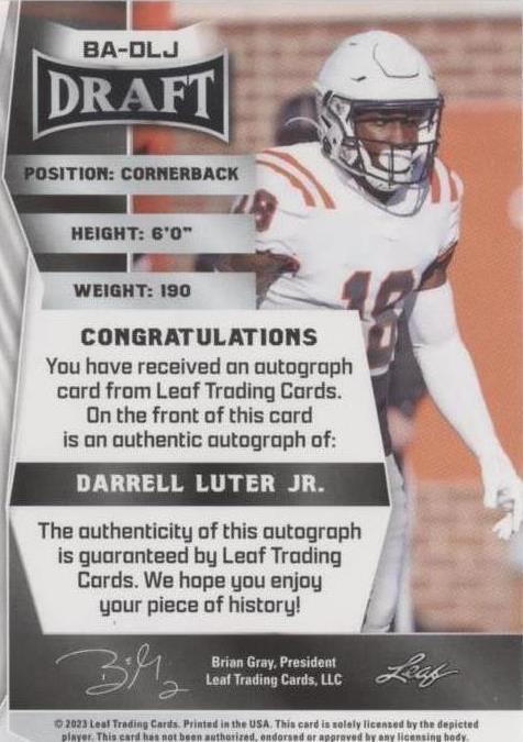 2023 Leaf Draft Darrell Luter Jr. #BA-DLJ for sale | eBay