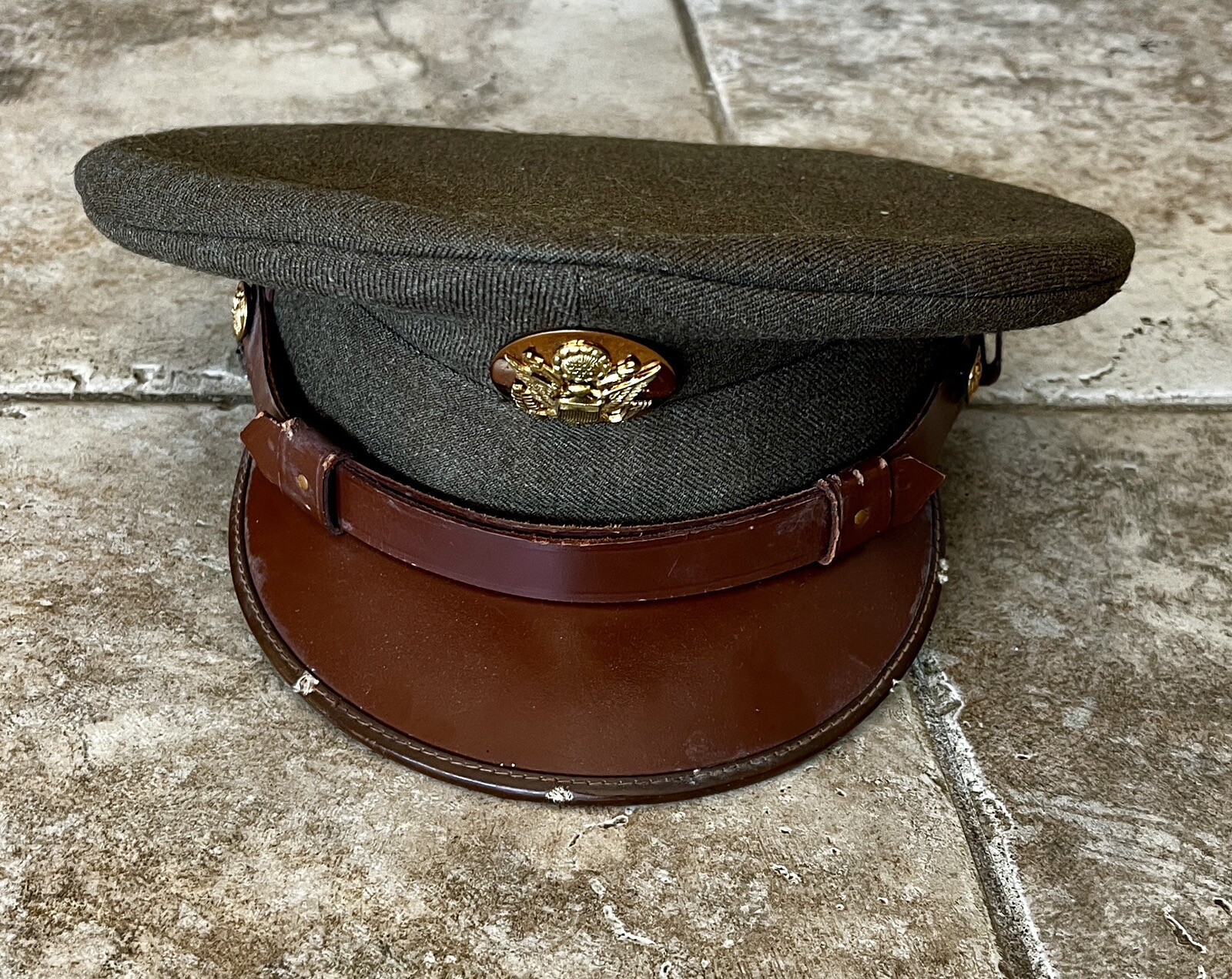 Vintage WWII Military Officer Wool Visor Cap Hat 7 1/4 Custom Made USA ...