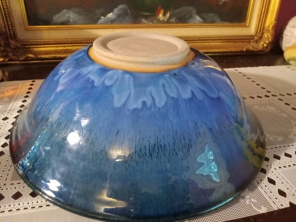 b moore Stamped Pottery Large Multicolor Blue And Purple Glazed Bowl ...