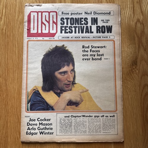 DISC MUSIC PAPER August 1972 Rod Stewart Cocker Mason Guthrie Winter ...